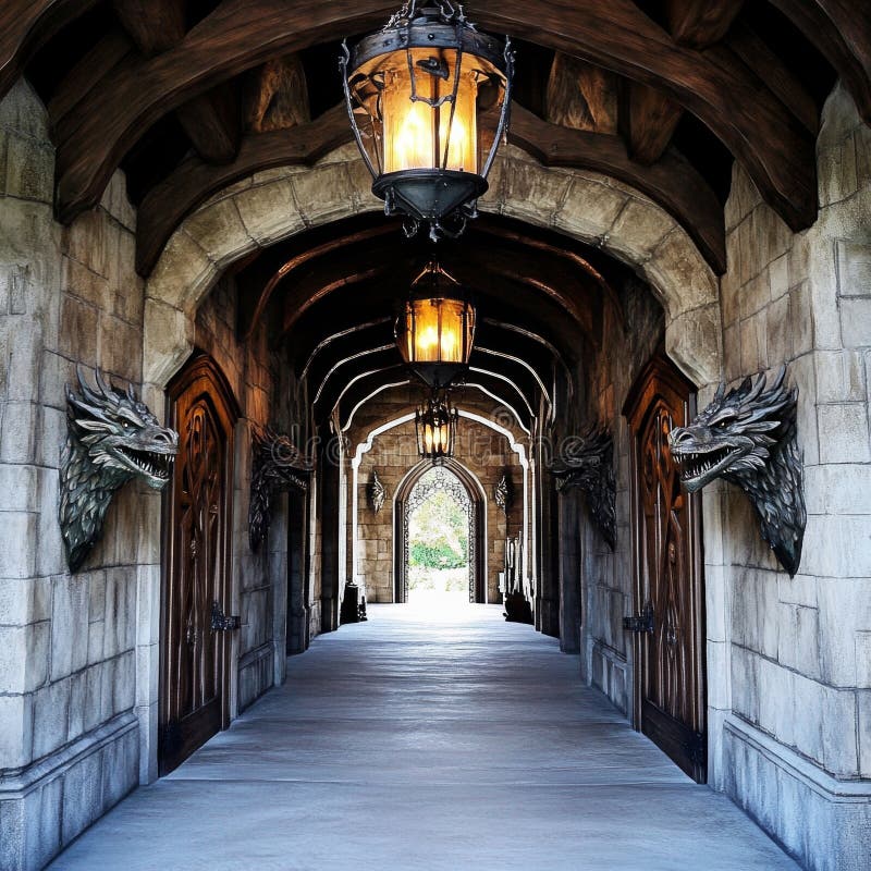 Complex Wooden Door Designs Reveal a Stone Pathway of Enchantment Stock ...