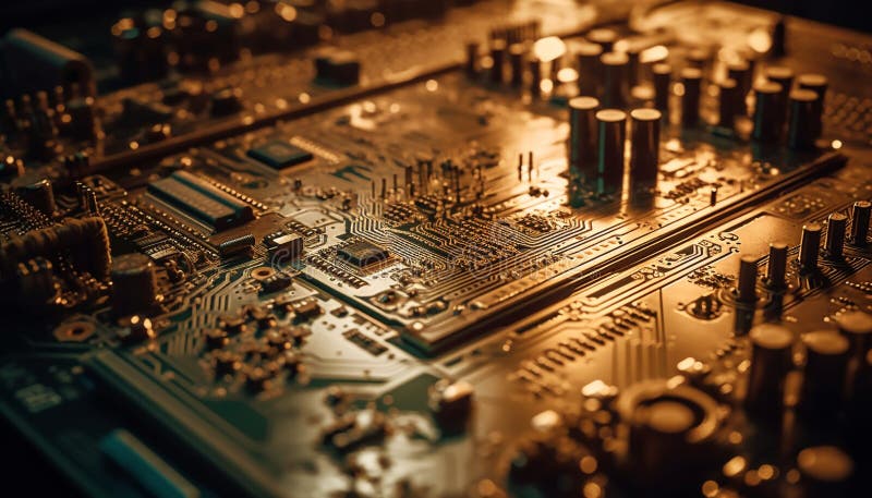 Complexity Of Computer Chip Circuit Board Close Up Generated By Ai Stock Illustration