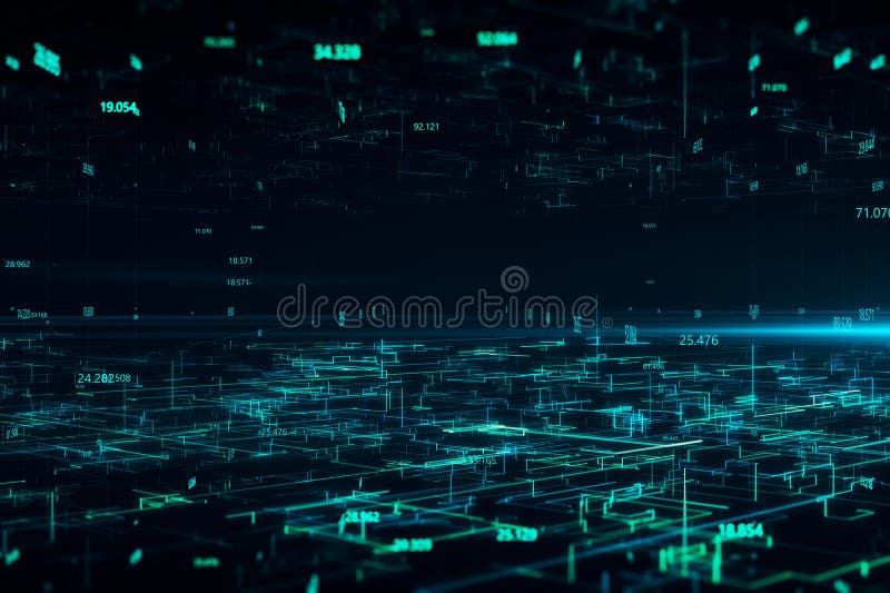 Complexity and Data Flow, Futuristic Technology Data Concept with Digital Glowing Binary Code ...