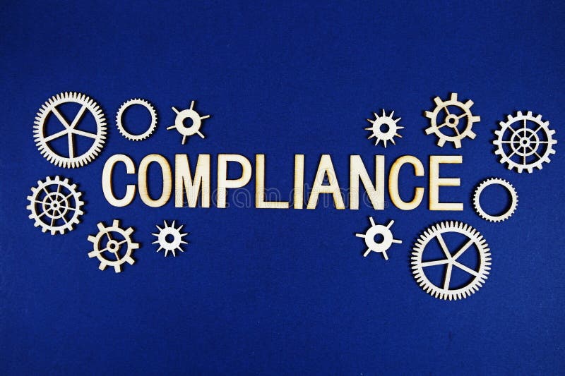 Compliance Alphabet Letters with Gears Element on Navy Blue Background ...