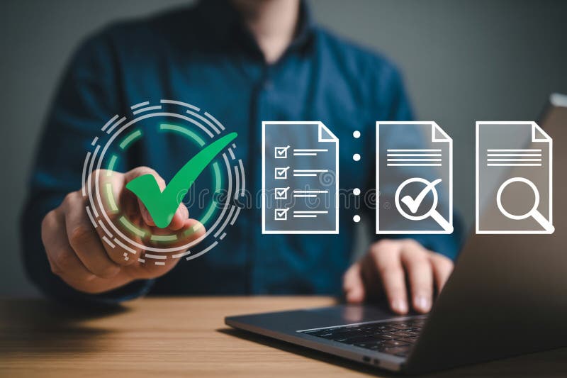 Compliance Checklist Approval Concept Digital Document Management with Checkmark and Document ...