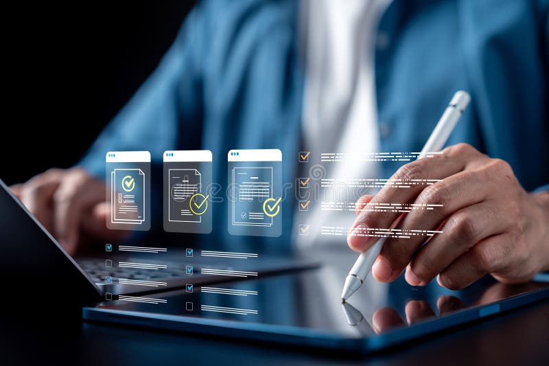 Compliance Checklist, Document Verification, Task Approval, and Audit Management Concept. Files ...