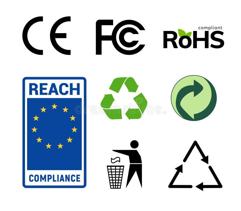 Compliance Recycling Symbols. Certification CE Environment Waste Sign ...