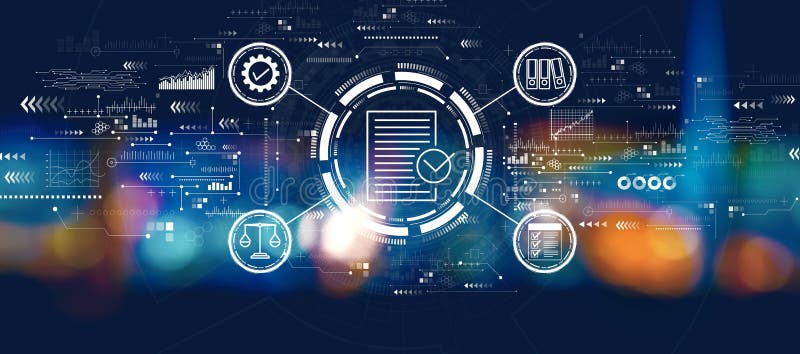 Compliance Theme with Blurred City at Night Stock Illustration ...