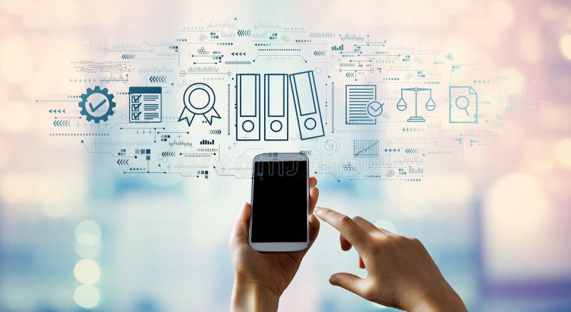 Compliance Theme with Person Using Smartphone Stock Photo - Image of ...