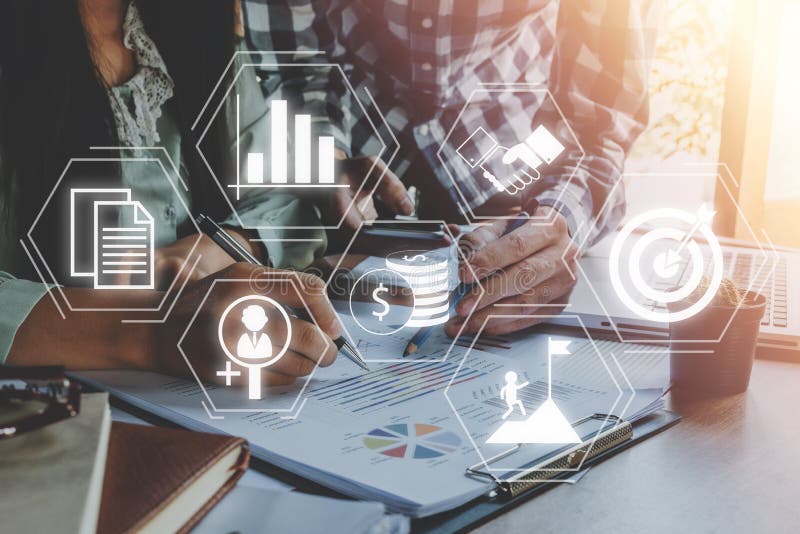 Two Colleagues Discussing Data with Document Data and New Modern ...