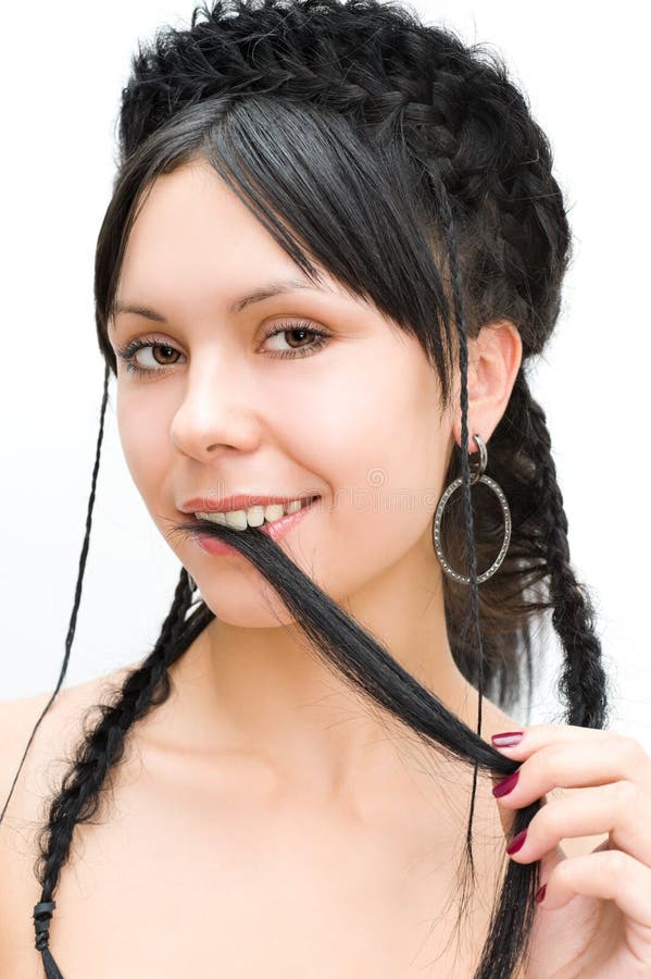 Complicated braids stock image. Image of finger, brunette - 17124167
