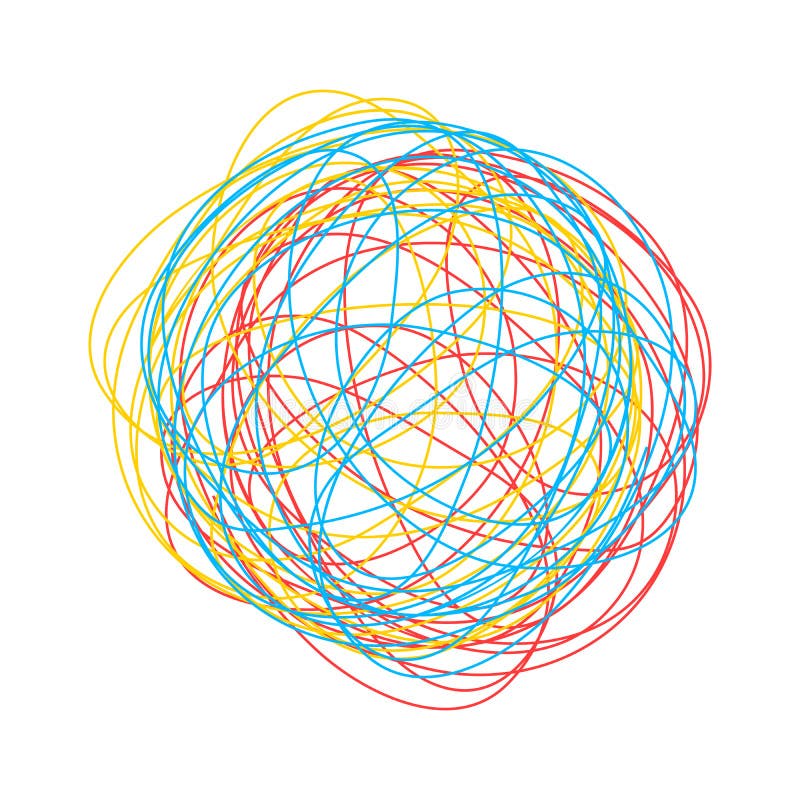 Complicated Chaotic Ravel Made of Three Colorful Threads Isolated on ...