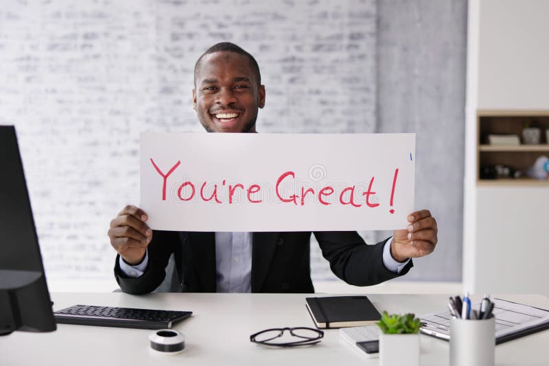Compliment and Praise Message Sign Stock Photo - Image of workplace ...