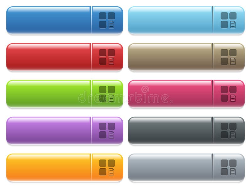 Component Properties Icons on Color Glossy, Rectangular Menu Button ...