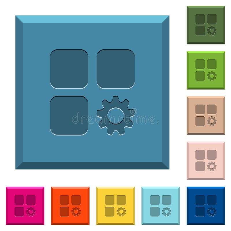 Component Settings Engraved Icons on Edged Square Buttons Stock Vector ...