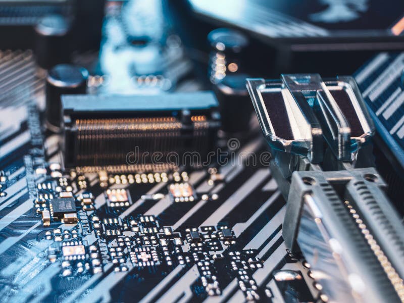 Componentes De Hardware Da Motherboard Em Azul Foto de Stock - Imagem ...