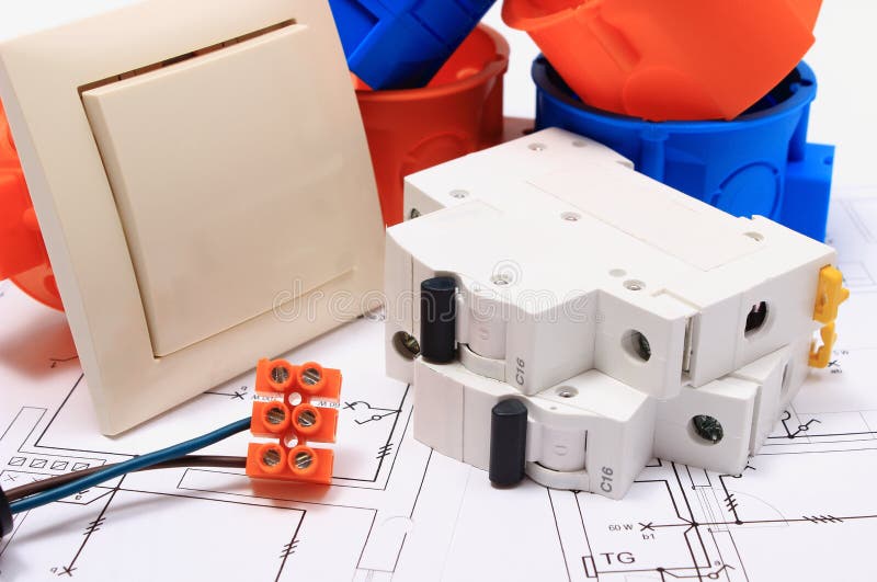 Components for Electrical Installations and Diagrams Stock Photo ...