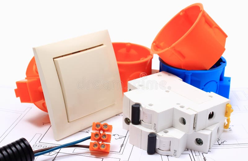 Components for Electrical Installations and Diagrams Stock Photo ...