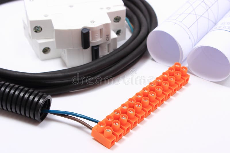 Components for Electrical Installations and Rolls of Diagrams Stock ...