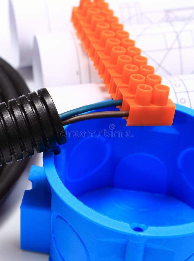Components for Electrical Installations and Rolls of Diagrams Stock ...