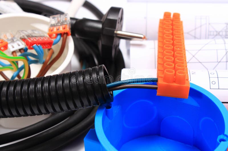 Components for Electrical Installations and Rolls of Diagrams Stock ...