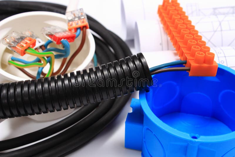 Components for Electrical Installations and Rolls of Diagrams Stock ...