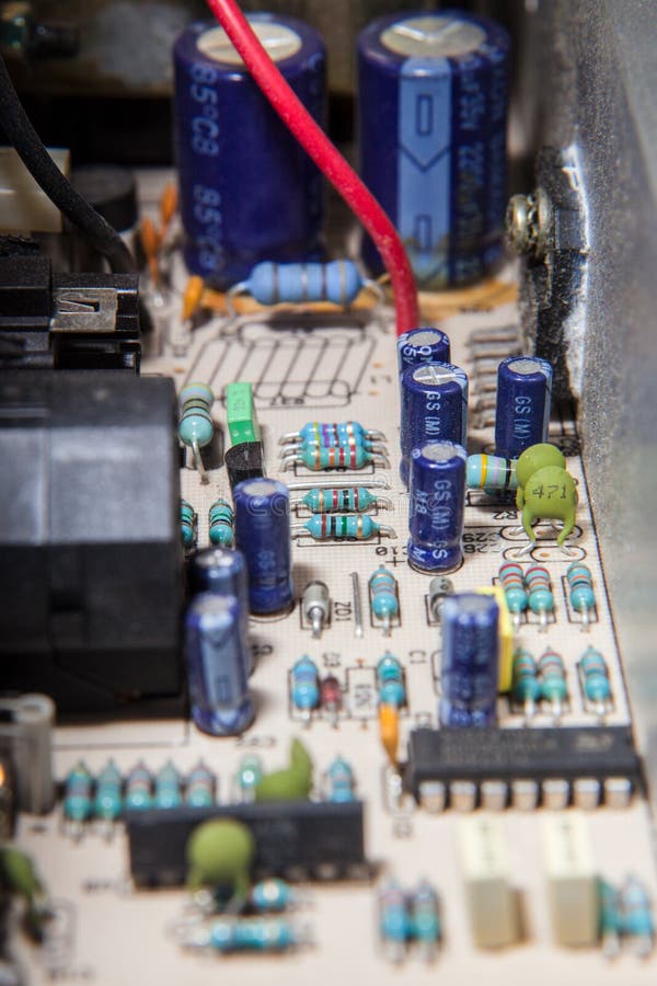 Components of an Electronic Circuit on a Motherboard Stock Photo ...