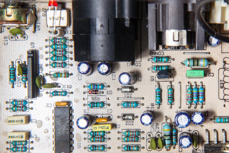 Components of an Electronic Circuit on a Motherboard Stock Photo ...