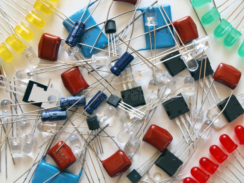 Components of Electronics - LED, Transistors, Etc. Stock Image - Image ...