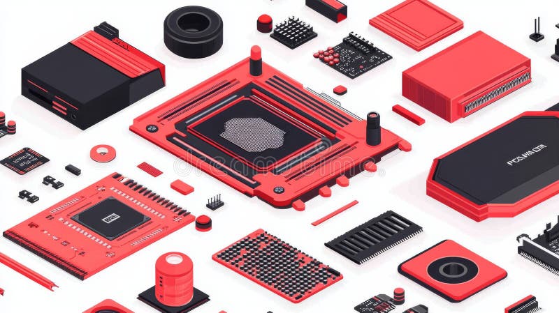 Components of an Isometrically Disassembled Computer Case Stock Photo ...