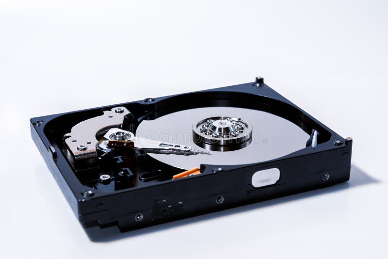 Components for PC. Open Hard Disk Storage. Magnetic Disks Inside HDD ...