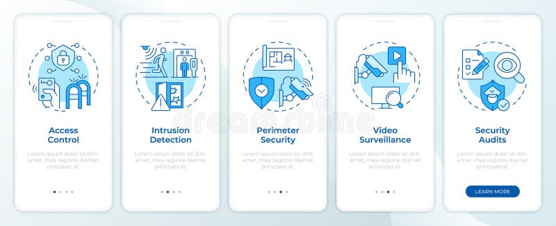 Components of Physical Security Systems Blue Onboarding Mobile App Screen Stock Vector ...