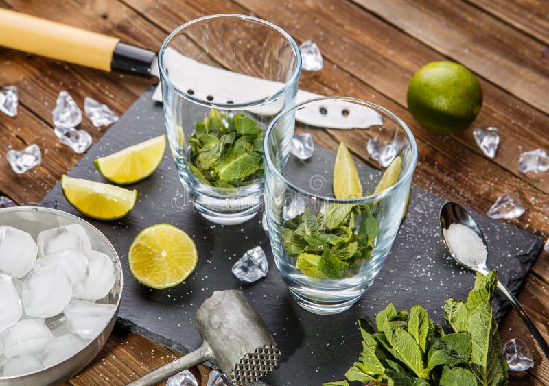 Components for Refreshing Mojito Cocktail Stock Image - Image of board ...