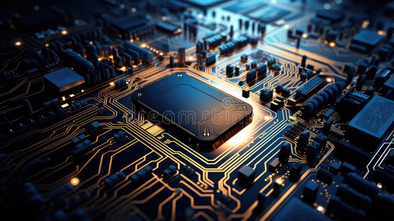 Components Tech Abstract Gold Blue Stock Illustration - Illustration of circuits, microchips ...