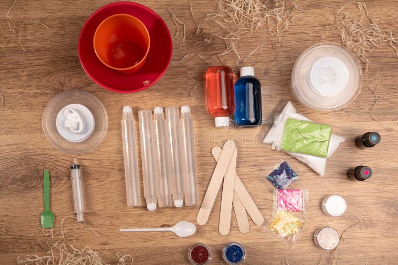 Components, Tools To Make Slime Stock Image - Image of toothpaste ...