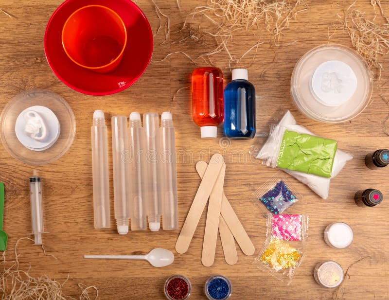 Components, Tools To Make Slime Stock Photo - Image of glue, texture ...