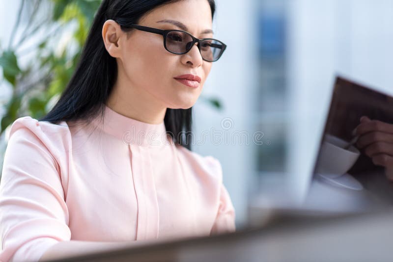 Composed Female Working by Laptop Stock Photo - Image of notebook ...