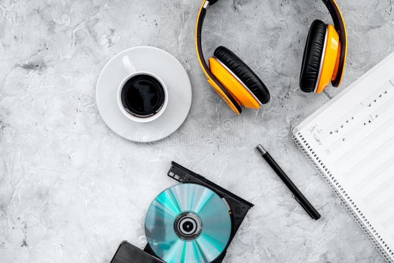 Composer and Song Writer Desktop with Headphones and Notes on Stone ...