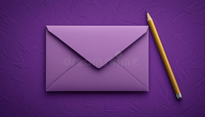 Composing a New Message on Purple Mail Envelope with Pencil Stock Photo ...