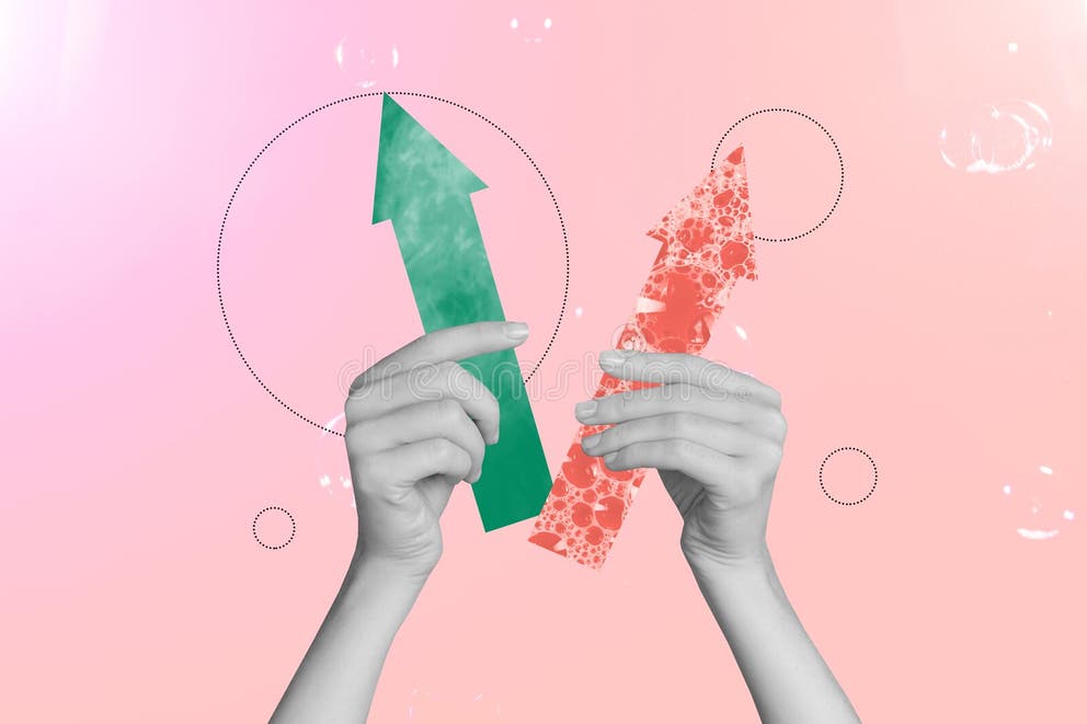 Composite Art 3d Creative Collage of Hands Hold Arrow Pointer ...