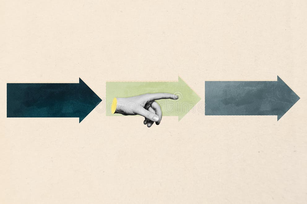 Composite Art 3d Creative Image Collage of Hand Show Index Finger Arrow ...