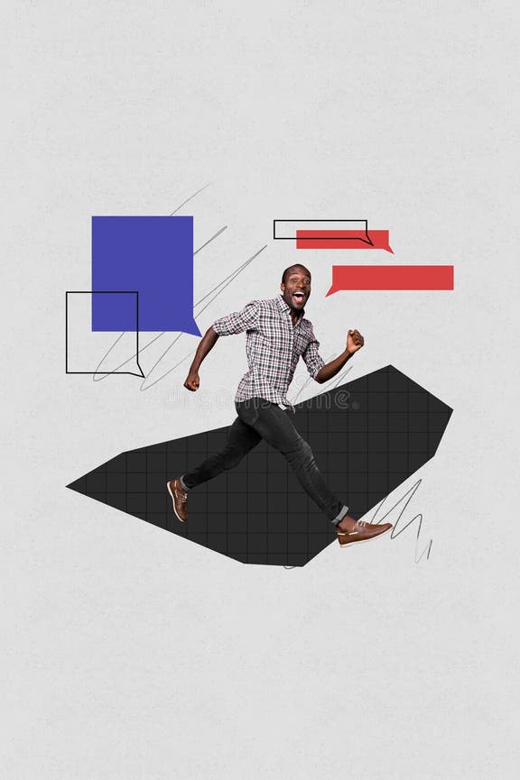 Composite Art 3d Creative Image Collage of Happy Guy Run Communication ...