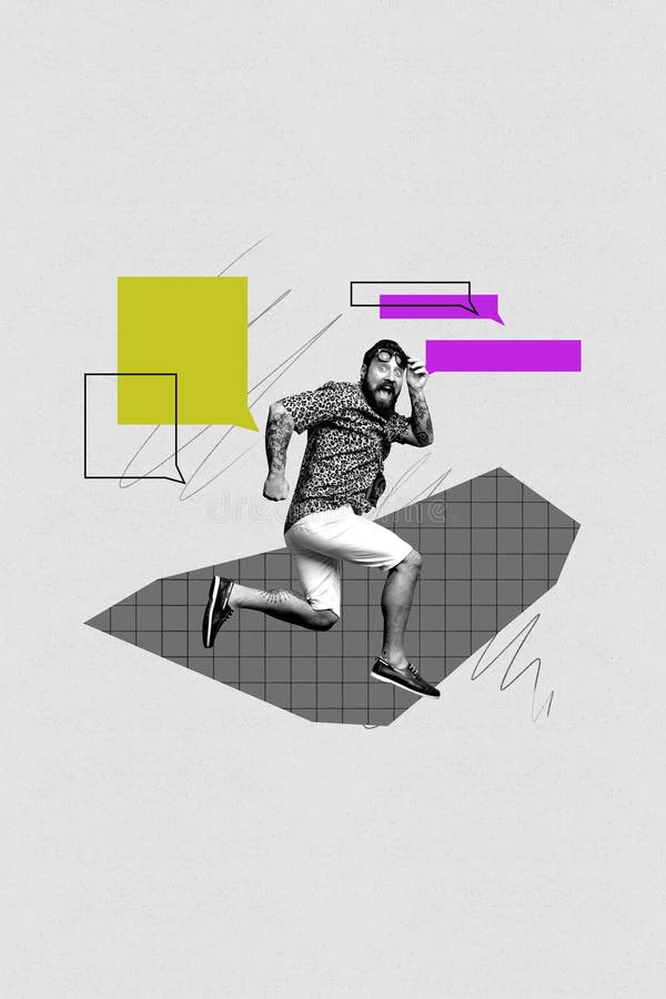Composite Art 3d Creative Image Collage of Happy Guy Run Communication ...