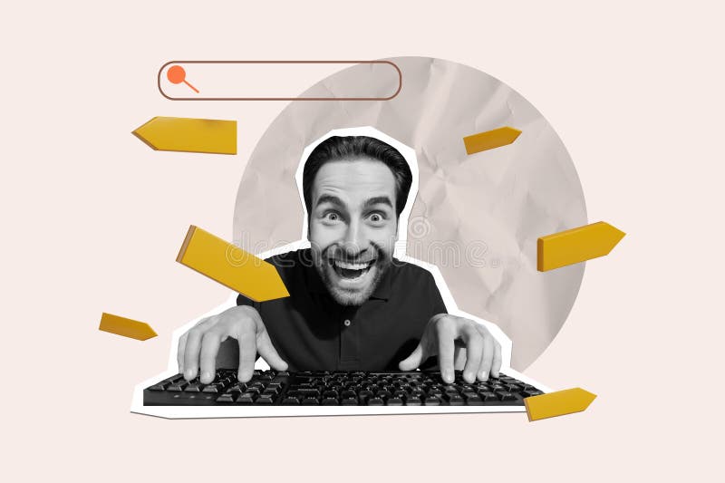 Composite Art 3d Creative Image Collage of Happy Hacker Man Type Keypad ...