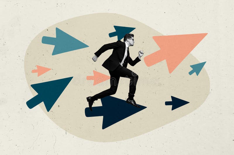 Composite Art 3d Creative Image Collage of Serious Businessman Run ...