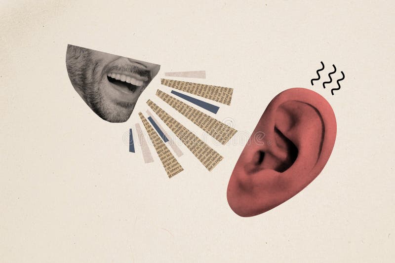 Composite Artwork Collage Image Picture of Guy Mouth Talk Ear Isolated ...