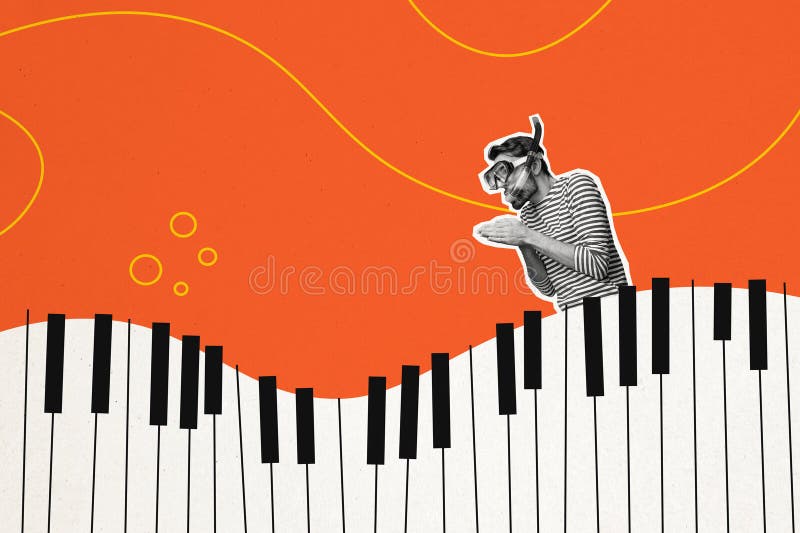 Composite Artwork Collage Image Picture of Mini Guy Diving Mask Piano ...