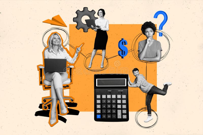 Composite Artwork Collage of Office Manager Multitask Lady Boss Team ...