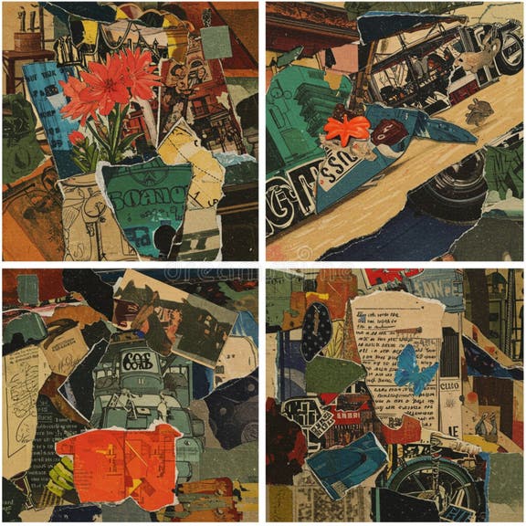 A Composite Artwork Featuring Four Distinct Quadrants, Each with a ...