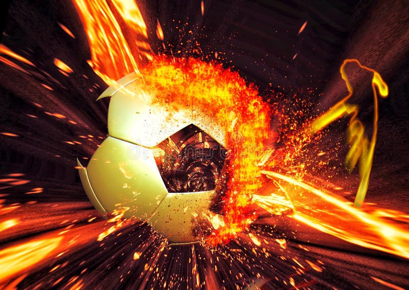 Composite Flame Effect on 3d Rendering Black and White Patterned Soccer ...
