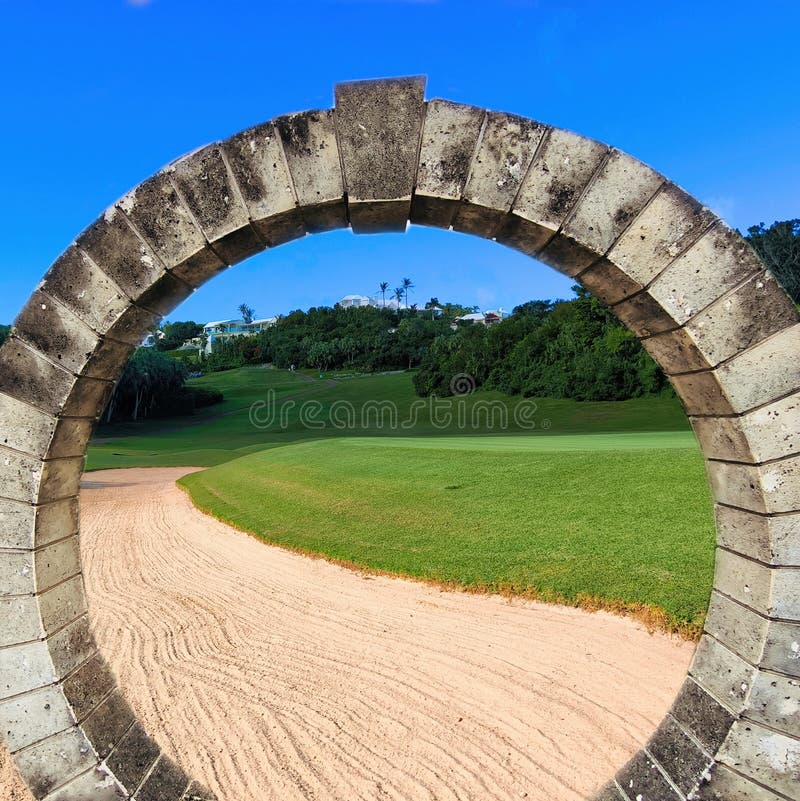 A Composite of a Bermuda Moongate on a Golf Course Stock Image - Image of arch, sand: 372215669