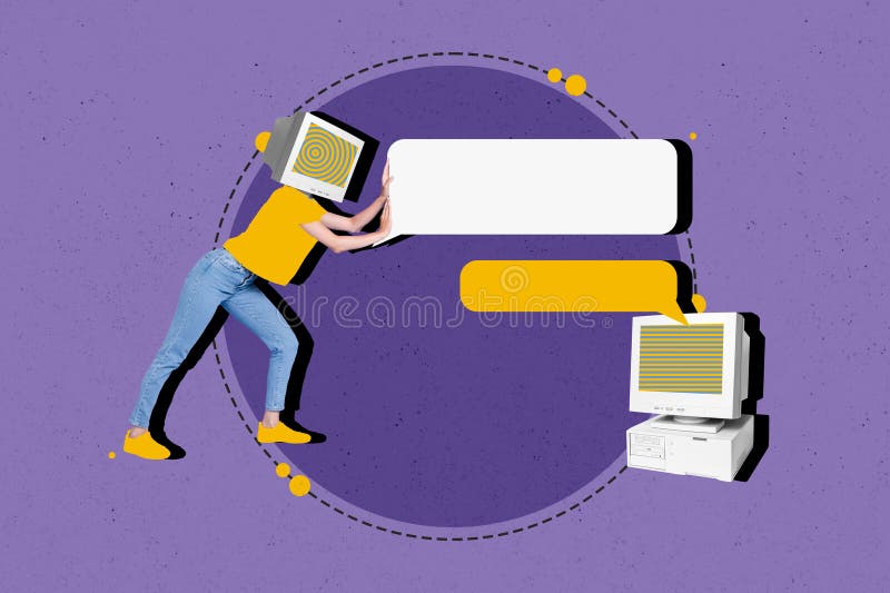 Composite Collage Image of Person Pc Display instead Head Hands Push ...
