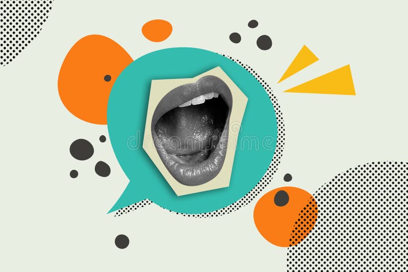 Composite Collage Image of Screaming Mouth Speech Bubble Announce ...