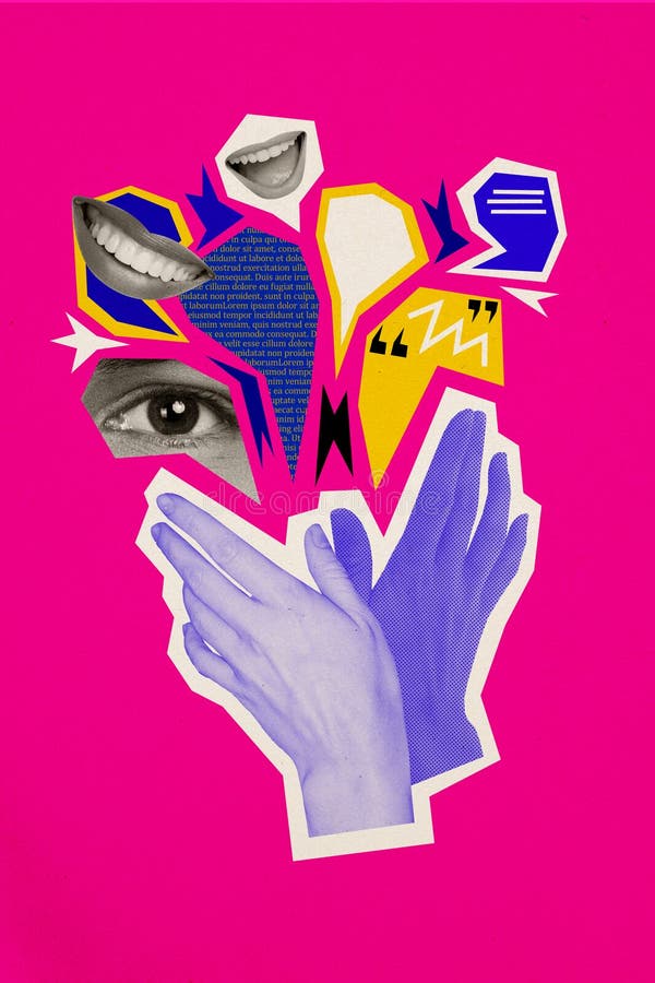 Composite Collage Image of Speech Comics Bubble People Face Elements ...